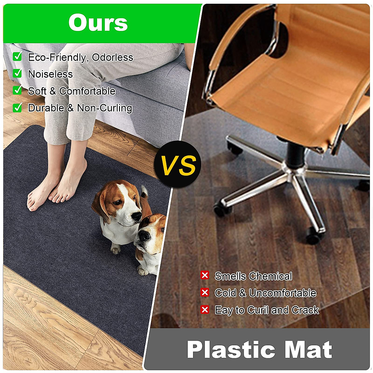 JOENIE Office Chair Mat for Hardwood & Tile Floor, 47"x35" Computer Desk Chair Floor Mat, Easy Glide Low-Pile Rug, Large Anti-Slip Multi-Purpose Floor Protector for Work, Home, Gaming (Dark Gray)