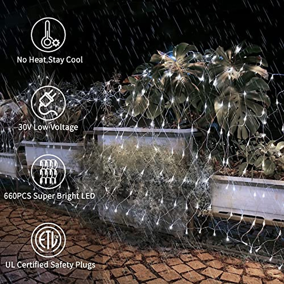 Outdoor String Lights 13.1X19.6Ft Net Bush Light Mains Powered Super Bright 660LED Fence Garden Net Light Plug in Remote Control,Clear Wire,Memory Built-in Timer Curtain Lights for Holiday,Home Decor