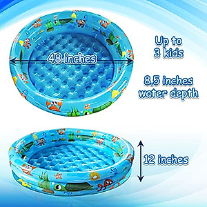 JAMBO Kiddie Pool with Inflatable Bottom | 48" x 12" Sea Friends Inflatable Kiddie Pool for Kids and Toddlers | Doubles as a Ball Pit & Dog Pool | Great Splash Pool Backyard Water Toys