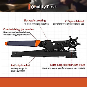 Revolving Punch Plier Kit, XOOL Leather Hole Punch Set for Belts, Watch Bands, Straps, Dog Collars, Saddles, Shoes, Fabric, DIY Home or Craft Projects, Heavy Duty Rotary Puncher, Multi Hole Sizes Make