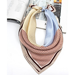 ANDANTINO 100% Pure Mulberry Silk Scarf -21” Lightweight Small Square Neckerchief – Breathable Digital Printed Scarves with Gift Packed (Contrast Color-Stripes)