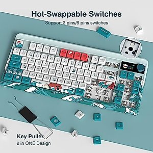 Womier Retro 75% Gaming Keyboard with OLED Display&Knob, M87 Pro Bluetooth 5.1/2.4GHz /USB-C Wireless Mechanical Keyboard with Hot-Swappable Custom Switch, Compact RGB Keyboard (Coral Sea)