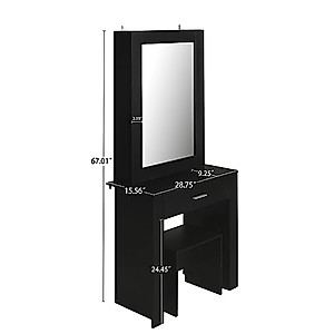mixtavie Vanity Desk with Sliding Mirror & Stool, Makeup Vanity with Storage Shelves & Drawer & Chair, Vanity Table Set for Bedroom, Black