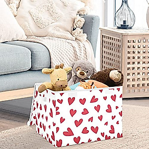 CaTaKu Heart Red Cute Storage Bins with Lids and Handles, Fabric Large Storage Container Cube Basket with Lid Decorative Storage Boxes for Organizing Clothes