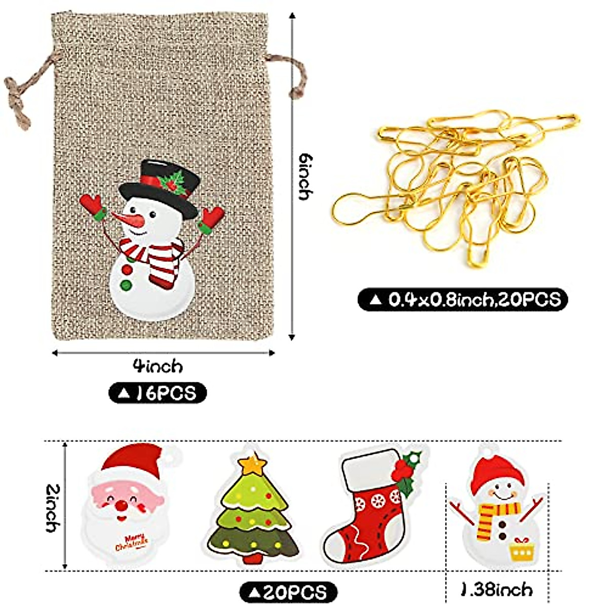HANSGO Christmas Jute Burlap Bags, 16PCS Small Craft Bags Gift Treat Candy Bags Reusable Burlap Bags with Drawstring for Xmas Party Favor Wedding Supplies
