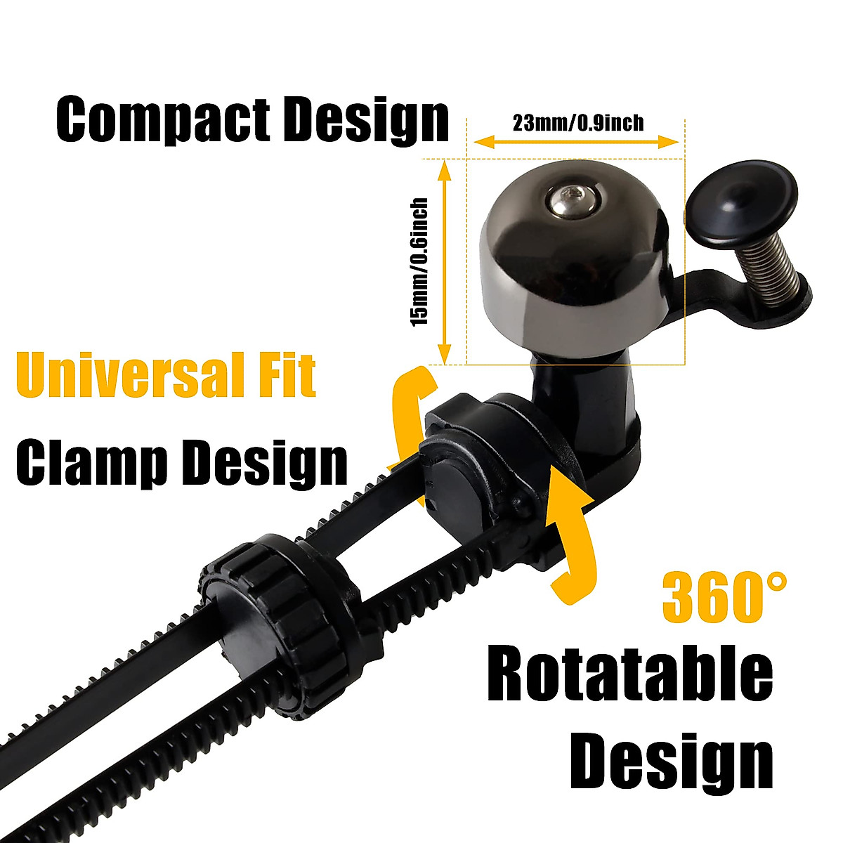 CyclingDeal Adjustable Clamp Tie Bike Bell Bicycle Horn 360 Degree Rotatable Bracket Universal Fit Design– Ideal for Road MTB Hybrid and E-Bikes - Loud Clear Crisp Sound