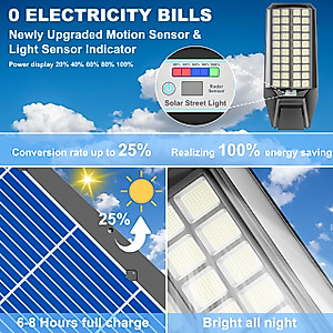 Jadisi 6-Pack 24000W Solar Street Light - 1800000 Lumens, Dusk-to-Dawn, Waterproof, Ideal for Commercial & Outdoor Parking Lots - Energy-Efficient Solar-Powered, 3-Year Warranty