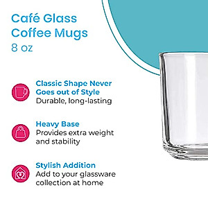 Clear Café Glass Coffee Mugs - 8 oz Heat Resistant Cups For Tea, Coffee, Espresso, Juice, Mulled Wine and More - Set of 6