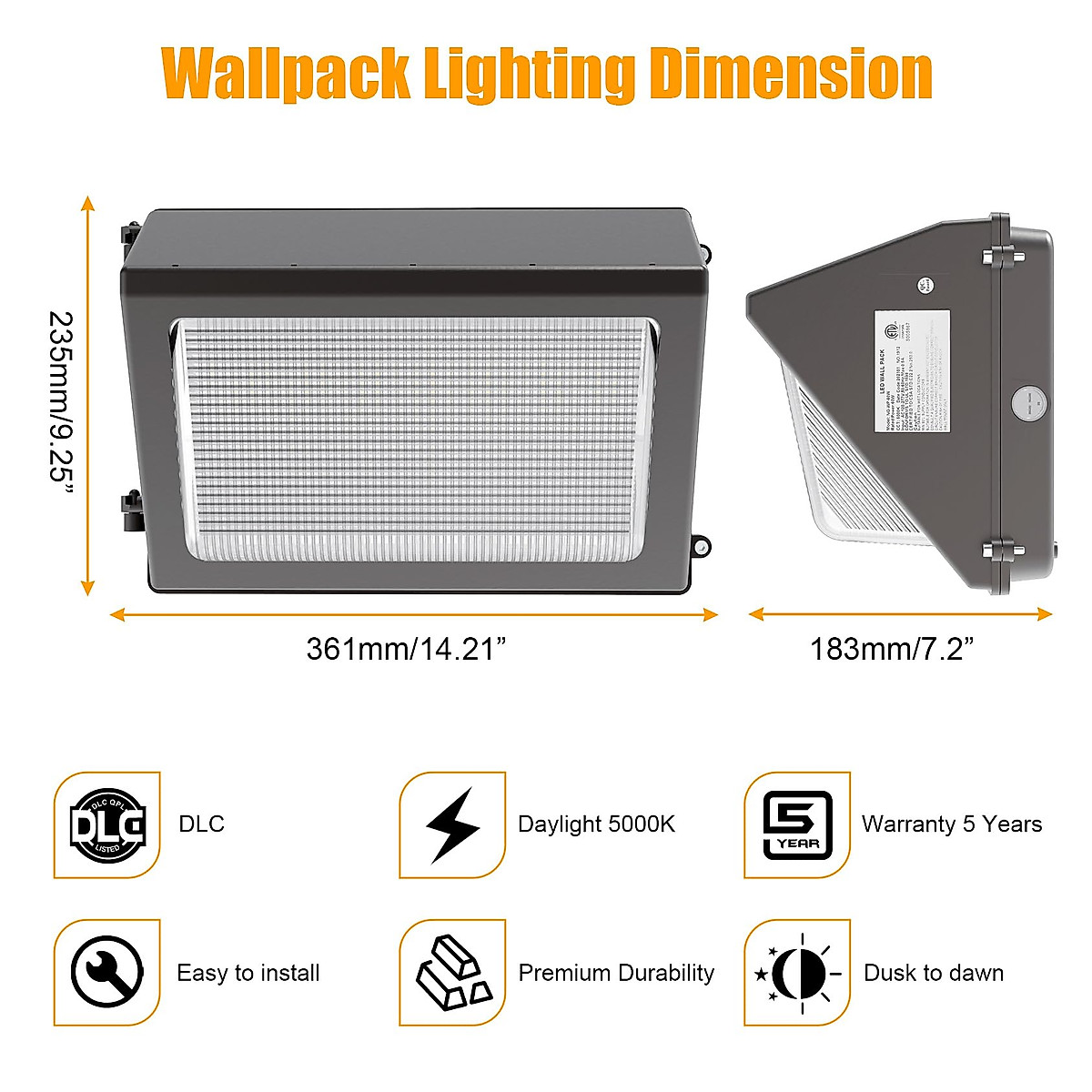 BBESTLED LED Wallpack Lights Outdoor 120W Flood Lights Dusk to Dawn ETL DLC 120-277V 5000K 15600LM IP65 Waterproof, Wall Pack Lights Outdoor LED Commercial, Commercial Outdoor LED Building Lights