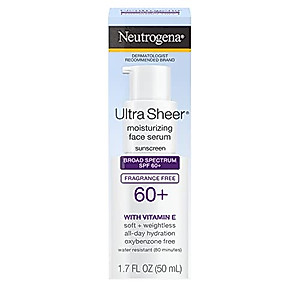 Neutrogena Ultra Sheer Moisturizing Face Serum with Vitamin E & SPF 60+, All Day Facial Sunscreen Serum with Broad Spectrum UVA/UVB Protection, Fragrance-Free, Oxybenzone-Free, 1.7 oz