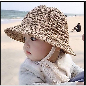 Little Girl Kids Summer Straw Hat,Toddler Wide Brim Floppy Beach Sun Visor Hat,Girl's Sun Hat (6-24 Months, Khaki z)
