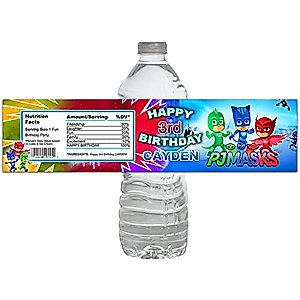 10 Blue and Red Birthday Party Custom WATER BOTTLE LABELS Party Favors Any Age Inspired by PJ Mask