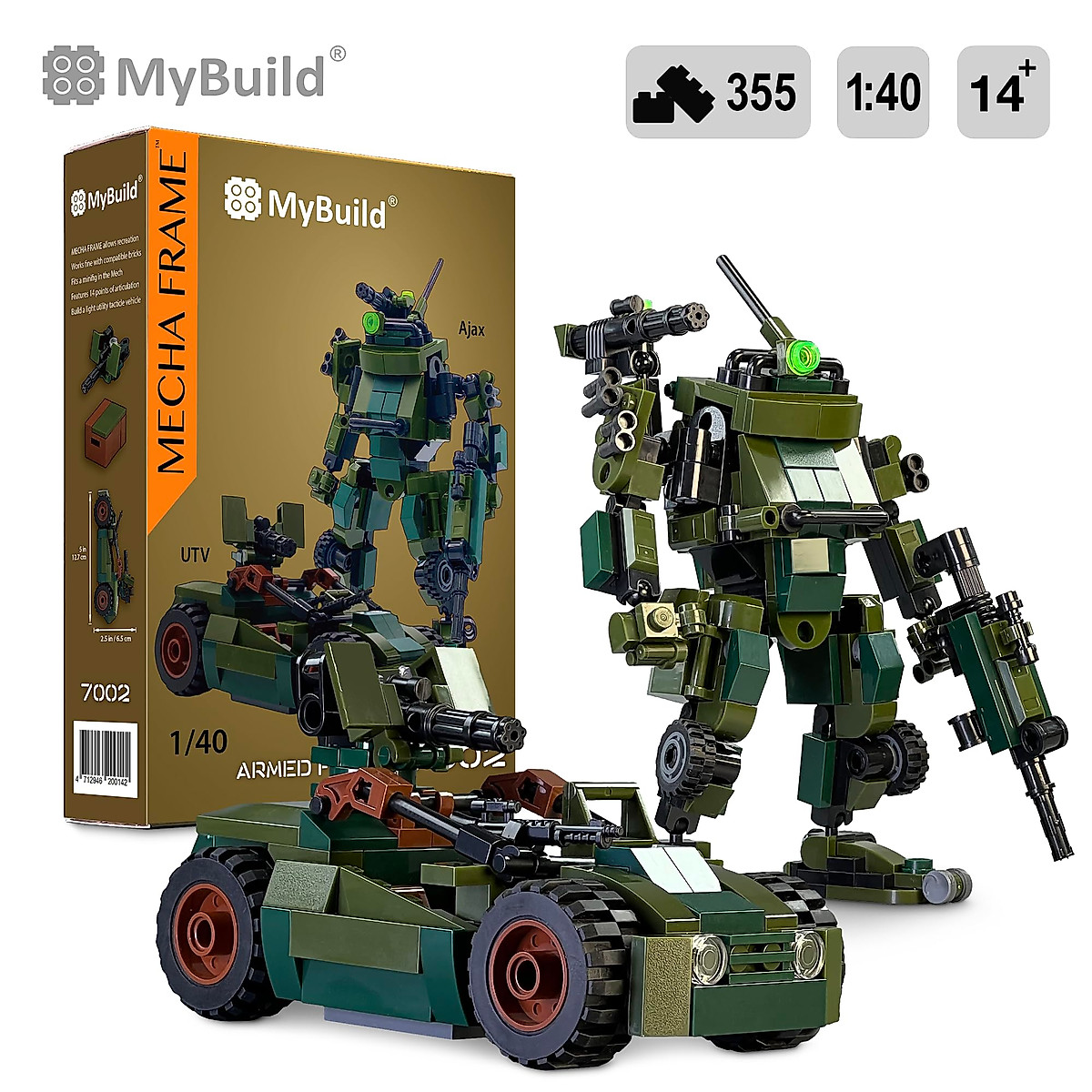 MyBuild Mecha Frame Armed Forces 7002 - Ajax Mech and Army Vehicle Building Toy Military Themed Builing Brick Set