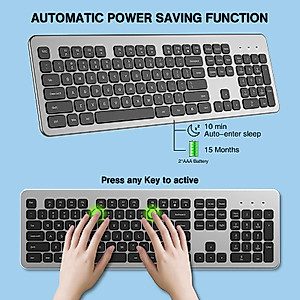 Wireless Keyboard, 2.4G Ergonomic Wireless Computer Keyboard,Enlarged Indicator,Metal-texture Panel,104 Keys Full Size PC Keyboard with Numeric Keypad for Laptop,Desktop,Surface,Chromebook,Notebook