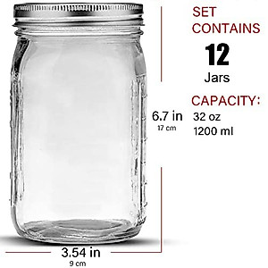 Bedoo Mason Jars 32 oz, 12 Pack Quart Mason Jars With Wide Mouth Lids, Glass Jars for Canning, Food Storage, Meal Prep, Overnight Oats, Fermenting, Pickling, DIY Projects