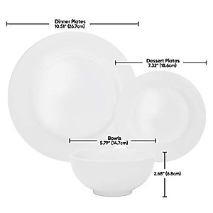 SUPER DEAL Round 18-Piece White Kitchen Dinnerware Set, Service for 6, Plates and Bowls – Microwave, Oven and Dishwasher Safe