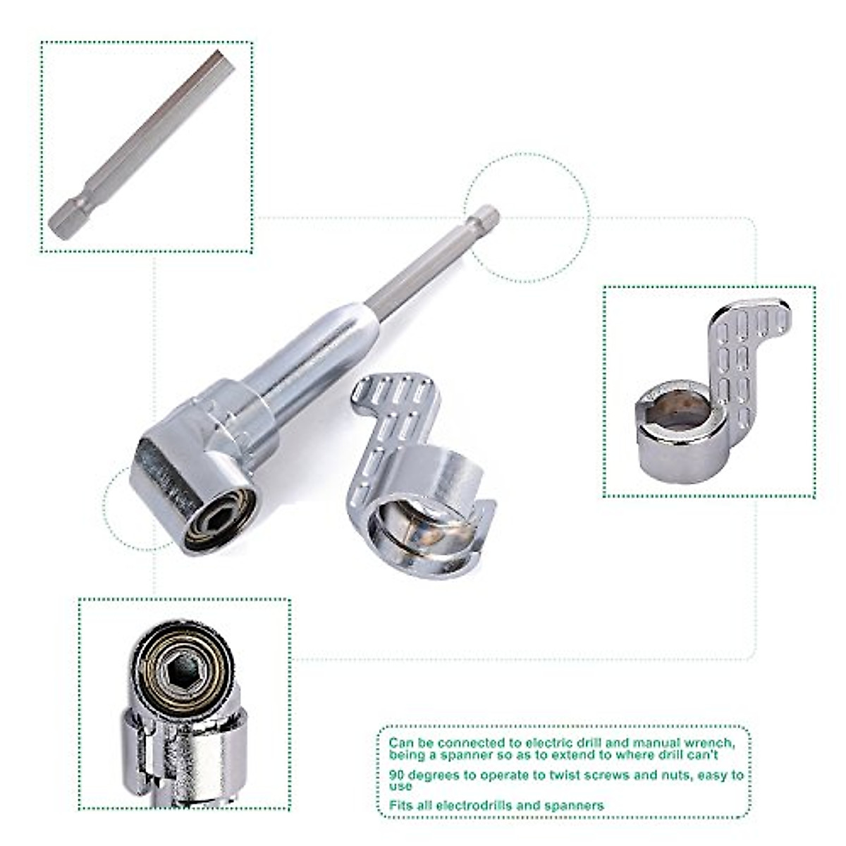 OCGIG 3 Pcs 105 Degree Right Angle Drill Attachment Hex Shank Screwdriver Angled Bit Holder Power Drill Tool and Flexible Angle Extension Soft Shaft Bit Kit for Drill or Driver 1/4" Socket Adapter