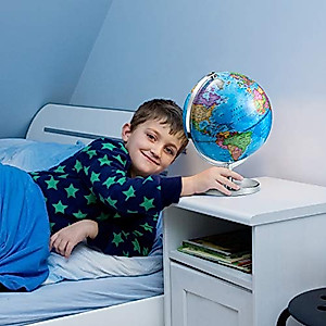 LED Illuminated Globe of The World with Sturdy Chrome Rotating Display Stand - 3 in 1 Educational Geography Map, Light Up Earth Constellation Globe STEM for Kids & Adults| Nightlight, 13.5 Inch Tall