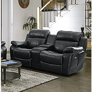 Lexicon Baylands Bonded Leather Double Glider Reclining Loveseat Love Seat with Center Console, 77.5" W, Black (Model: 194840123668)