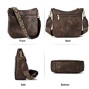 BOSTANTEN Crossbody Bags for Women Trendy Vegan Leather Hobo Purses Shoulder Handbags With Wide Shoulder Strap Coffee