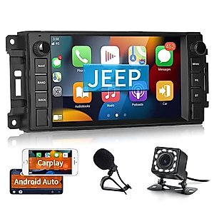 Android Car Stereo for Jeep Wrangler Stereo Chrysler Dodge with Wireless Apple Carplay Bluetooth 7 Inch Touch Screen Jeep Car Radio with WiFi GPS Navigation Mirror Link FM Radio + Backup Camera