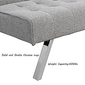68"Convertible Folding Futon Sofa Bed,Split Back Design,Modern Fabric Sleeper Couch Bed with Chrome Legs,Upholstered Recliner Loveseat for Small Spaces Living Room Dorms Office (Ligjt Grey armless)