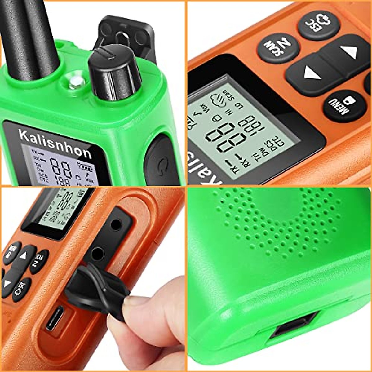 Kalisnhon Walkie Talkies Long Range with Call Alert NOAA Dual Watch Flashlight LCD Display VOX 22 Channels, Walkie Talkies for Adults with Charging Dock and Earpieces Li-ion Battery（2 Pack）
