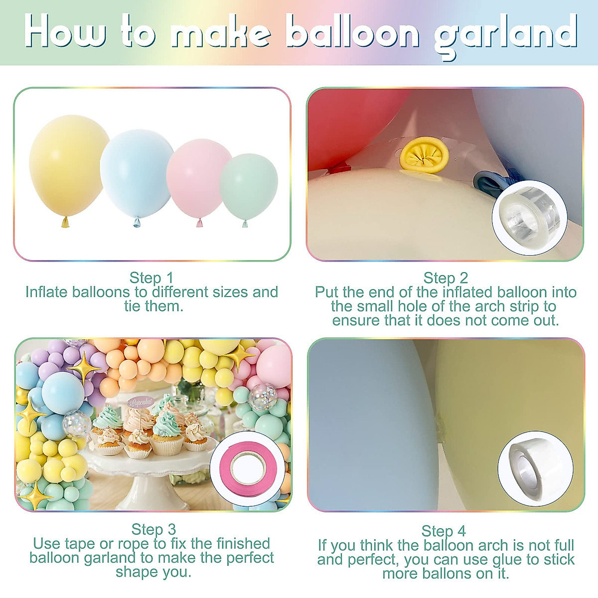 PERPAOL 146pcs Easter Pastel Rainbow Balloon Arch Garland Kit Macaron Unicorn Spring Globos Para Decoracion with Star Foil Balloon for Baby Shower Birthday Anniversary Mermaid Party Graduation