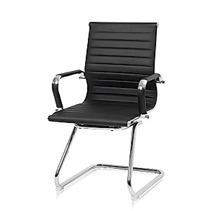 KLASIKA Office Guest Chair Leather Reception Without Wheels with Sled Base for Desk Conference Area Waiting Room Set of 1