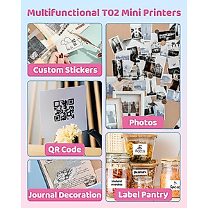 Ponek Mini Pocket Sticker Printer - T02 Black On White Self-Adhesive Paper, Thermal Paper 50mm x 3.5m, 3 Rolls, Keep for 10 Years, Mini Printer for Journal, Notes, Memo