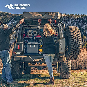 Rugged Ridge HD Bumper, Rear for Jeep Wrangler JL | with Tire Carrier, Steel, Black | 11540.39 | Fits 2018-2025 Jeep Wrangler JL