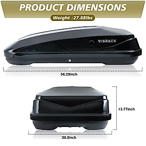 56 Inch Black Rooftop Cargo Box Carrier, Large 13 Cubic Feet Car Top Mount Travel Luggage Storage, Dual Side Opening, Heavy Duty Waterproof Rooftop Storage Box with Security Keys