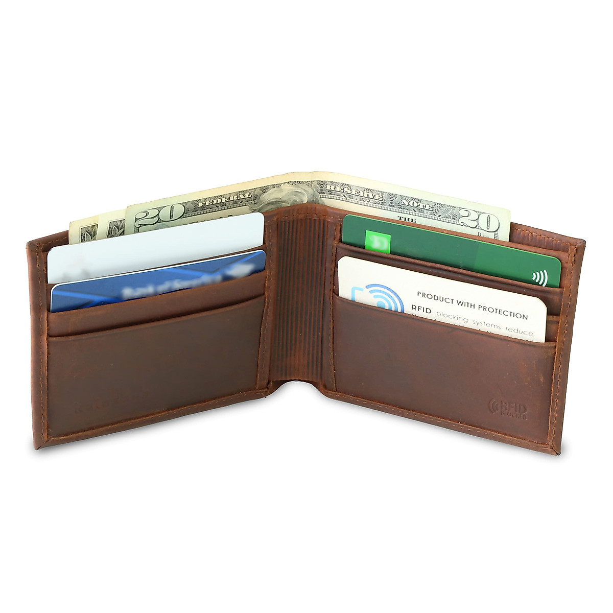 Kolossus Wallet for Men, Full Grain Leather, Minimalist Slim, RFID Blocking, Billfold with 6 Card Slots (Brown)