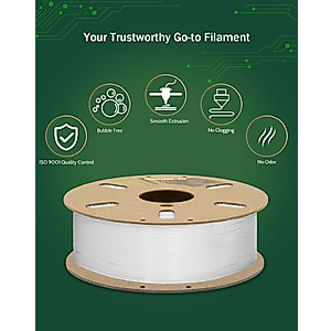 DURAMIC 3D PLA Filament 1.75mm White 1kg Spool, Jam-Free High Stifness 3D Printing Filament with Cardboard Spool, No-Tangling No-Clogging Dimensional Accuracy 99% +/- 0.03 mm