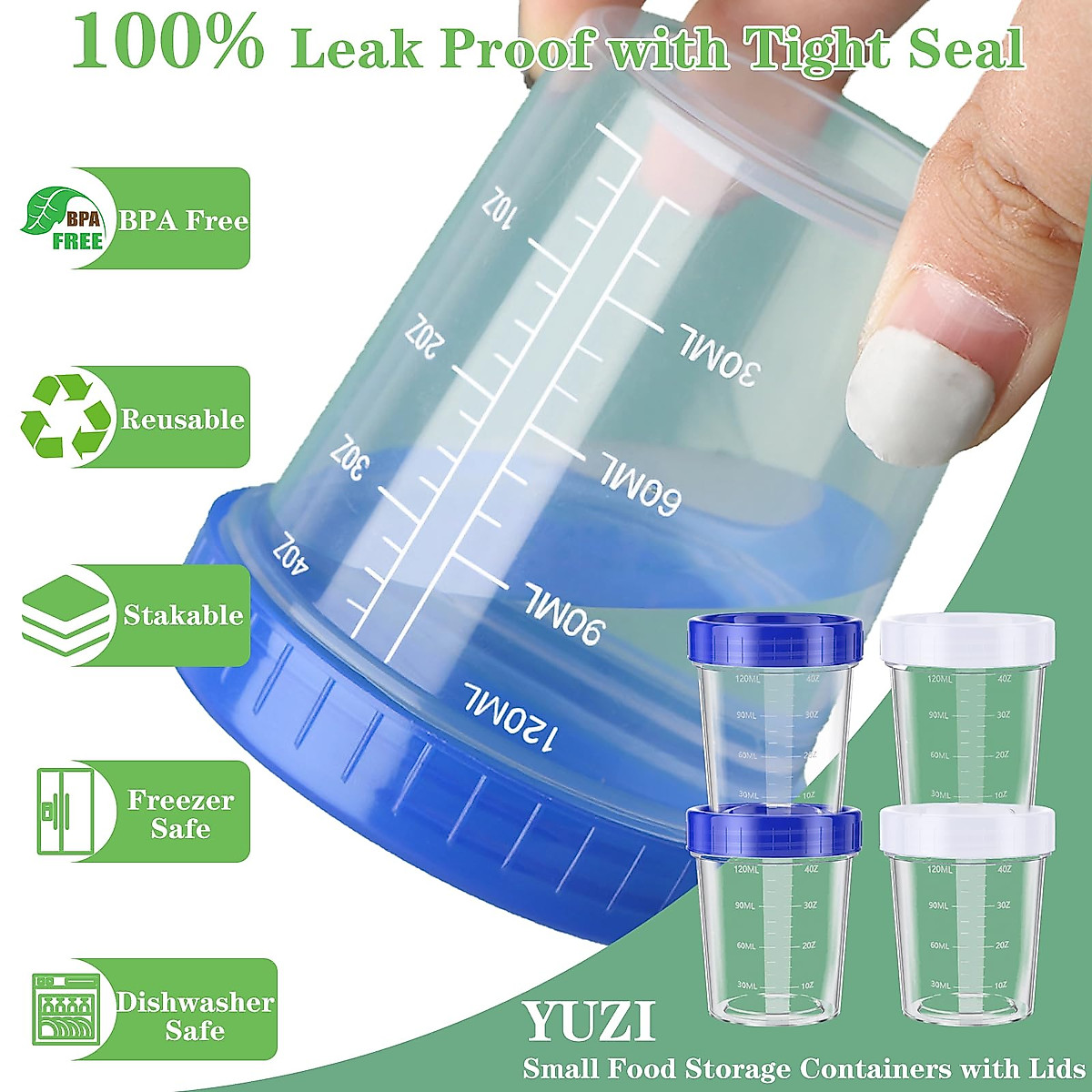 Yuzi Salad Dressing Container to Go - 4oz Small Containers with Lids Leakproof Condiment Containers, Reusable Plastic Sauce Containers Stackable Small Dipping Sauce Cups Set BPA-Free (10 Packs