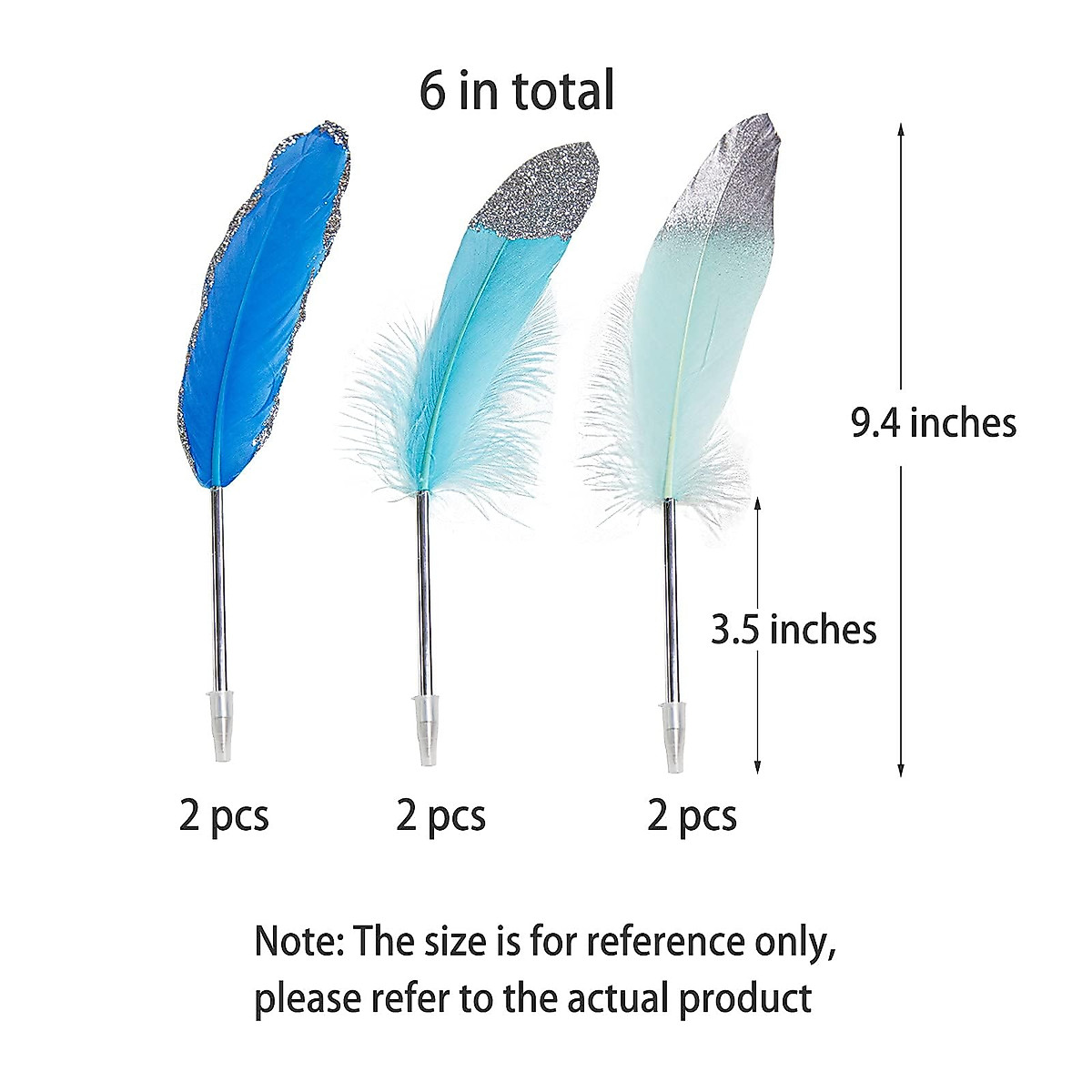 Cheerland Feather Ballpoint Pen Set Glitter Silver Royal Blue Sapphire Feathered Vintage Pens For Anniversary Graduation Baby Shower Wedding Bridal Shower Office Party Favors - Pack of 6