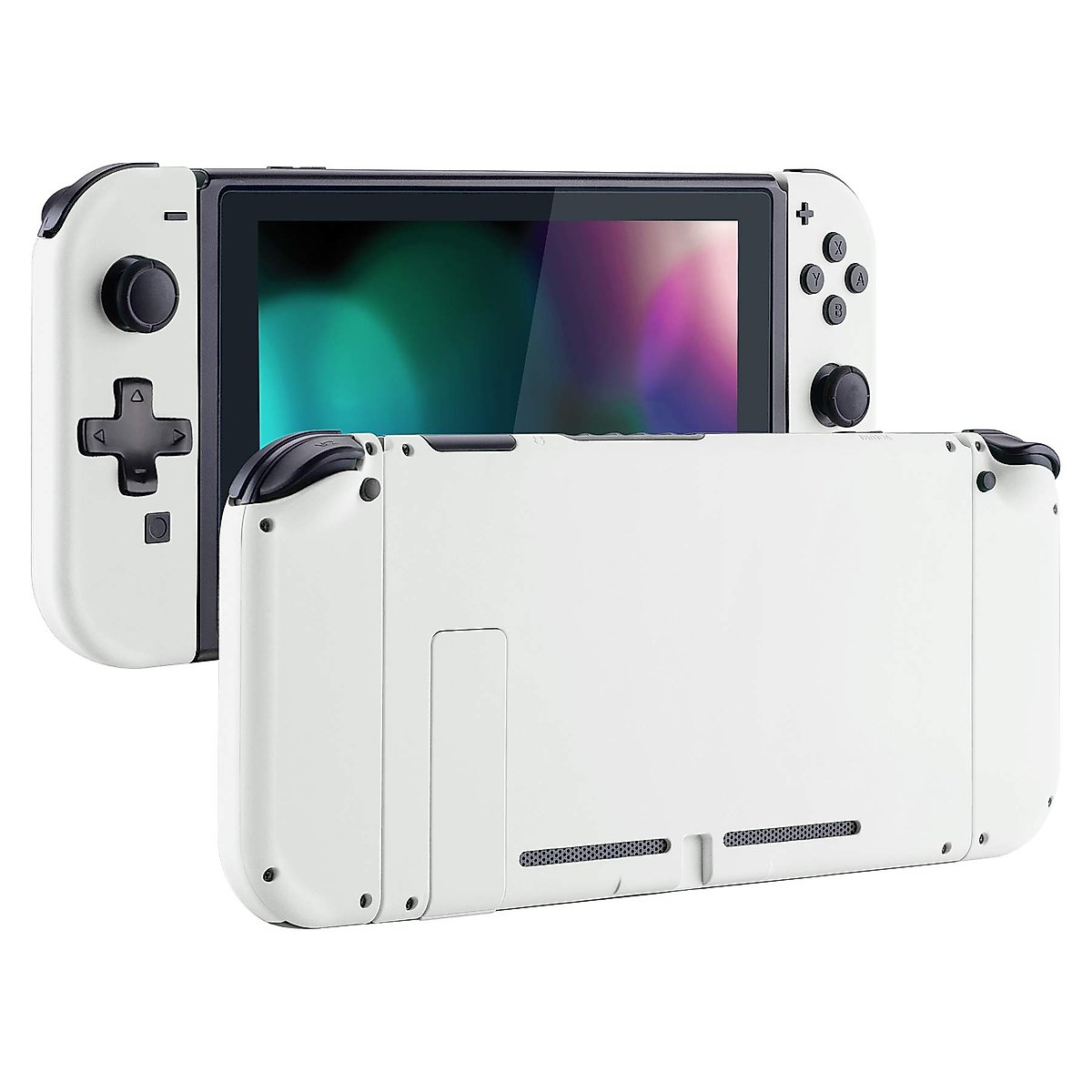 eXtremeRate Soft Touch Grip Back Plate for Nintendo Switch Console, NS Joycon Housing Shell (D-Pad Version) with Full Set Buttons, DIY Replacement Shell for Nintendo Switch - White