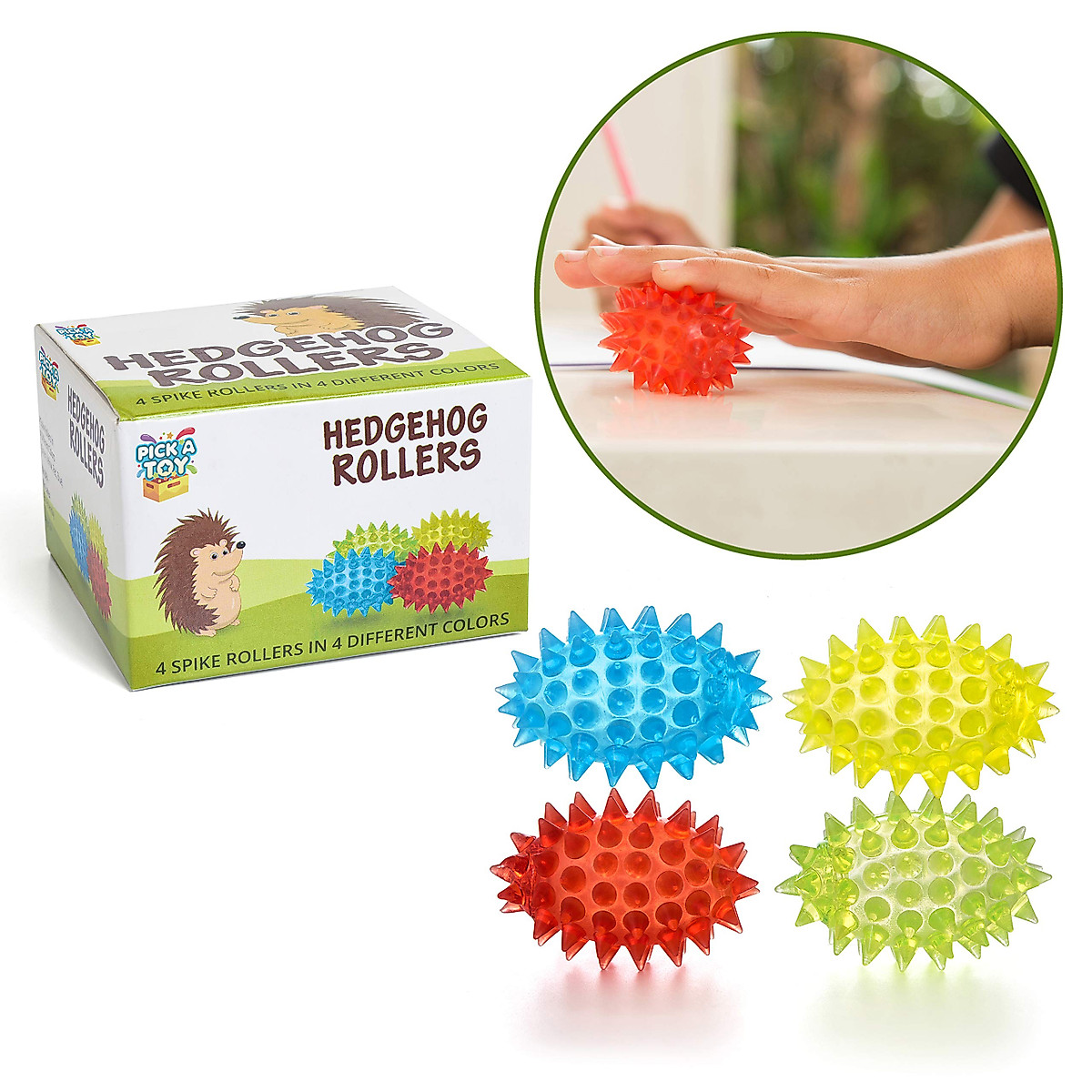 Spiky Balls Stim Toy 4 Pcs Set, Picking Desk Fidgets for Kids & Adults, ADHD Autism, Sensory Fidget Toys for School, Stress Relief and Boost Focus