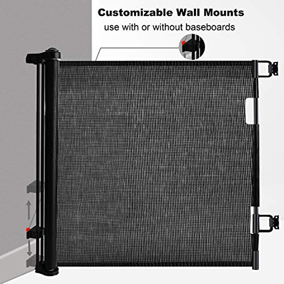 Retractable Baby Gate Dog Gate - Wiscky Extra Wide Safety Gates 33" Tall, Extends to 59" Wide, Easy to Roll and Latch Dogs Gate for Doorways, Stairs, Hallways, Deck, Banisters Indoor/Outdoor (Black)