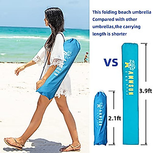 AMMSUN 6ft Folded PortableTravel Beach Umbrella with Sand Anchor, Tilt and Air vent UPF 50+UV Protection fit in suitcase Portable Compact Foldable beach umbrella for Patio Garden Beach Pool Backyard Sky blue