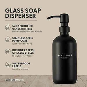 MaisoNovo Glass Soap Dispenser & Bathroom Counter Tray | Bathroom and Kitchen Set w.Dish Soap Hand Soap and Vintage Lotion Dispenser Set Waterproof Labels & Bathroom Trays for Counter & Soap Dispenser