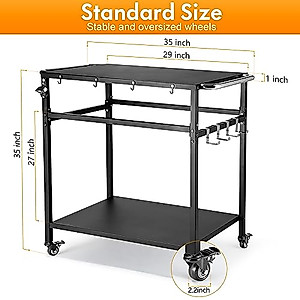 Outdoor Grill Table with Storage for Patio,Double-Shelf Movable Kitchen Cart Island Table on Wheels,20" x 30" Multifunctional Commercial Kitchen BBQ Food Prep Worktable for Grill (Double Layer Black)