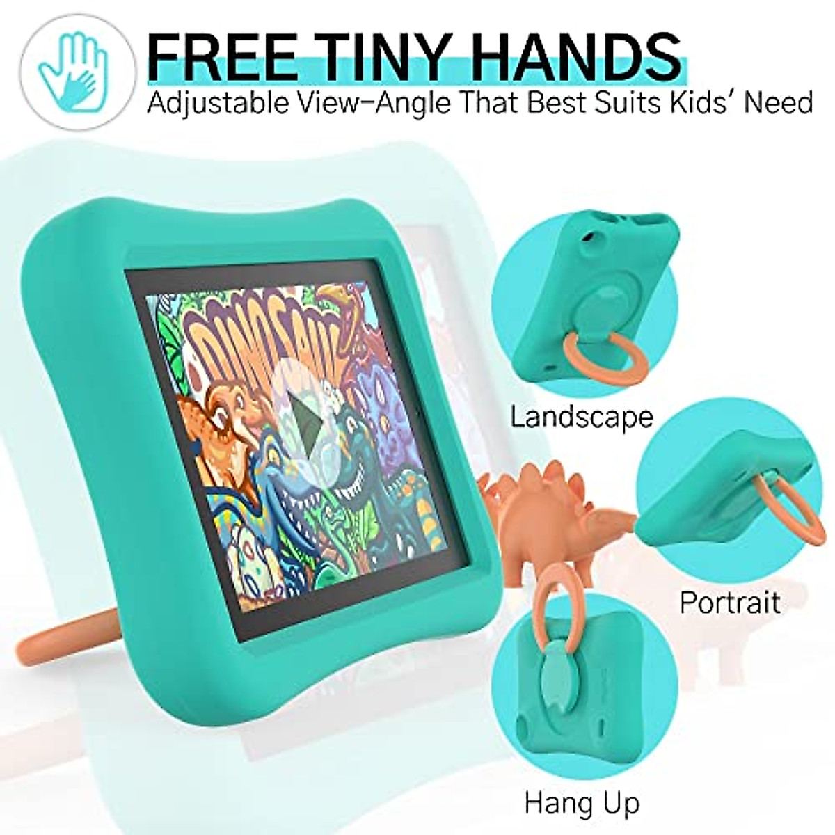 PEPKOO Kids Case for Fire 7 Tablet - 9th 7th 5th Generation 2019 2017 2015 Release, Lightweight Flexible Shockproof, Folding Handle Stand, Full Body Cover for Amazon Kindle Fire 7, Mint Orange