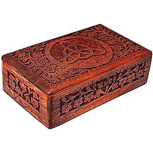 Ajuny Wooden Indian Handmade Carving Box Jewelry Storage Holder Perfect Gifts For Women 8x5x2.5 Inch