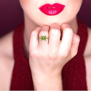 Clara Pucci 2.5 ct Asscher Cut Solitaire Genuine Natural Green Peridot Engagement Bridal Promise Anniversary Ring 14k Yellow Gold