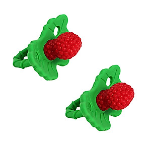 RaZbaby RaZberry Silicone Baby Teether Toy (2-Pack) - Berrybumps Soothe Babies Sore Gums - Infant Teething Toy - Hands Free Design - BPA Free - Easy-to-Hold Design - Teething Relief Pacifier Red