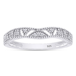 Wishrocks Round Cut White Natural Diamond Accent Vintage Contour Enhancer Guard Band Ring Jewelry for Women In 14K White Gold Over Sterling Silver (0.05 Cttw, Color- I-J, Clarity- I2-I3) Size-7