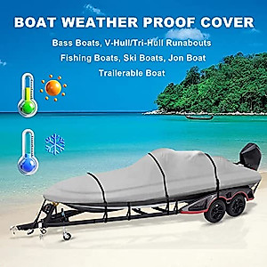 Boat Cover, Waterproof Marine Grade Covers, Inner Seal Design, Fits Bass Boat, V-Hull, Tri-Hull Runabouts, Jon Boat, Fishing/Ski/Trailerable Boat (B,Length 20'-22' Beam up to 106")