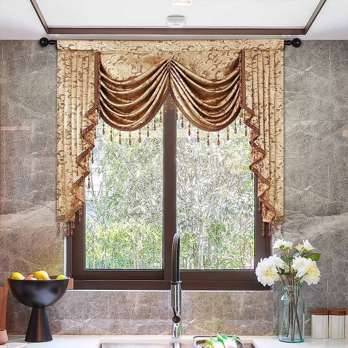 ELKCA European Curtain Valance for Living Room Luxury Window Curtains for Bedroom Swag Valance for Kitchen,Rod Pocket (W59, 1Panel)