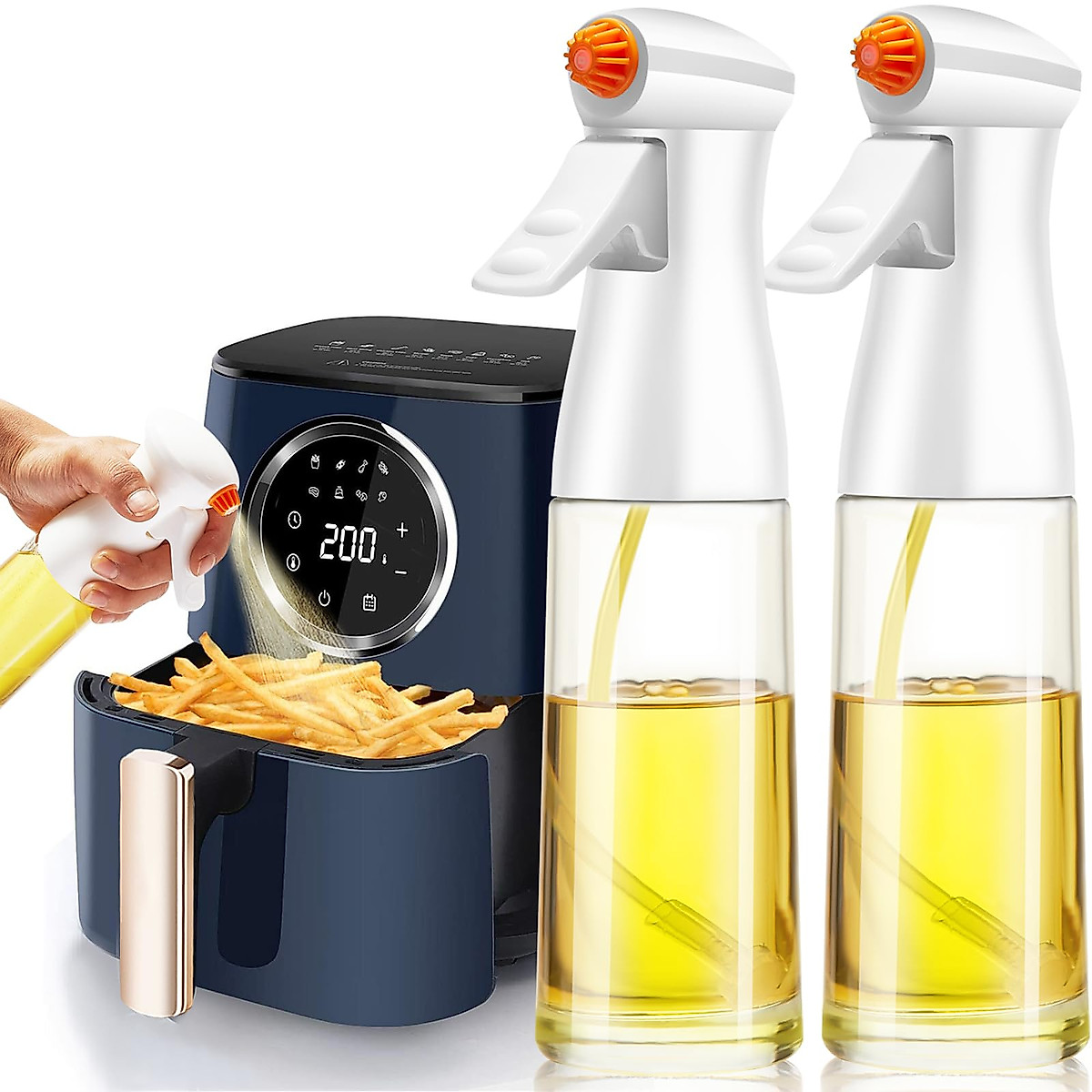 HXJV Olive Oil Sprayer for Cooking, 2 Pack Glass Oil Spray Bottles Set, Cooking Olive Oil Dispenser, Oil Mister Spray Bottle, Kitchen Gadgets Accessories Utensils for Air Fryer, Baking, Salad, 200ml